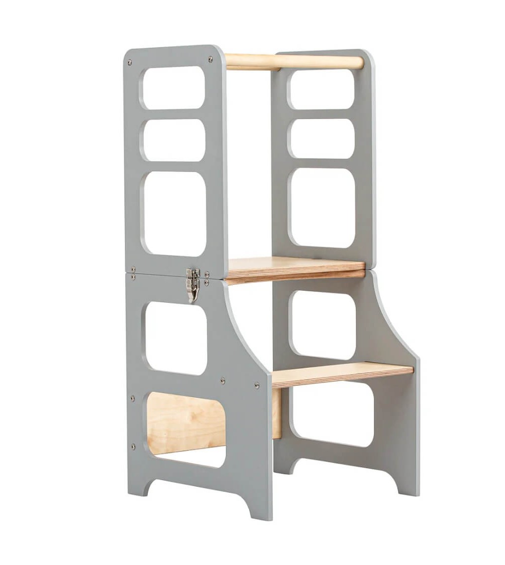 Learning Tower pliabil cu tobogan Duck Woodworks, gri - Learning tower ...